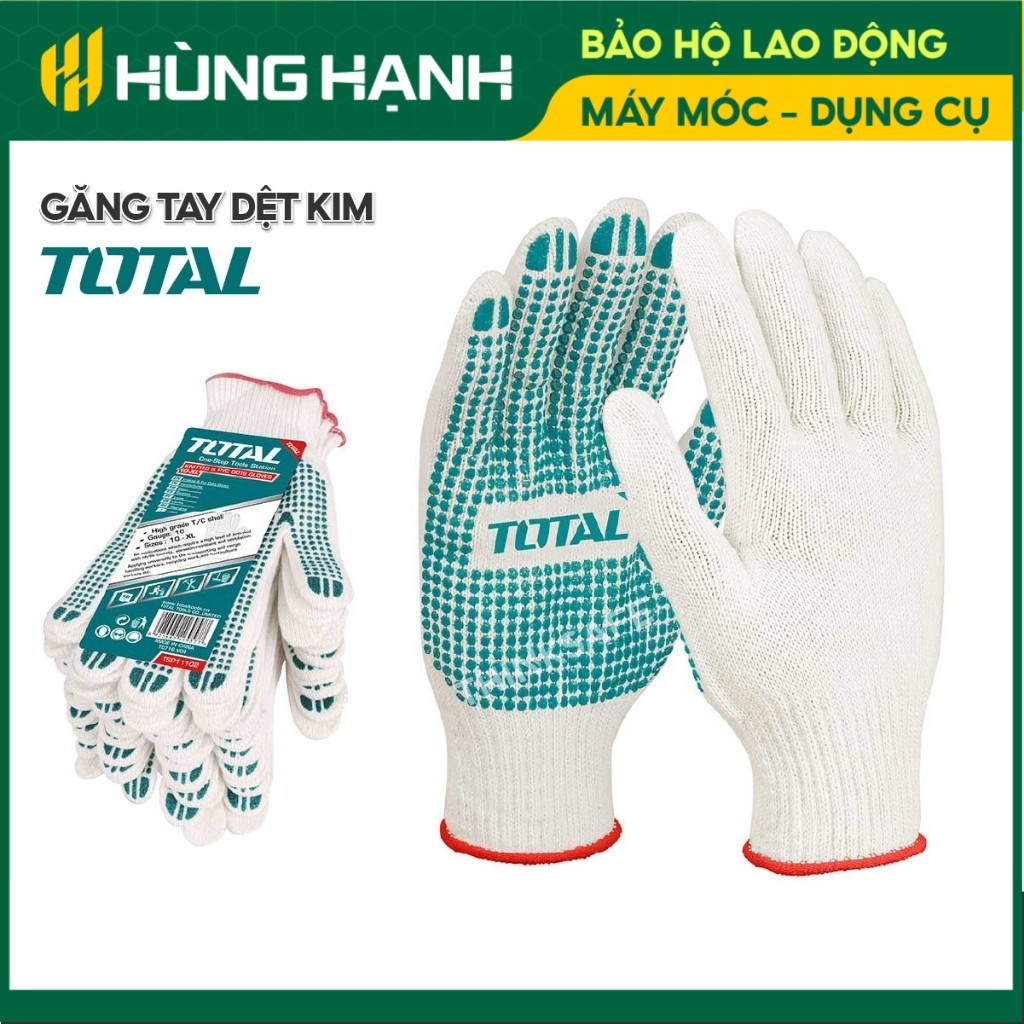 Găng tay dệt kim & có đốm chấm nhựa PVC TOTAL TSP11102 size XL đa năng ...