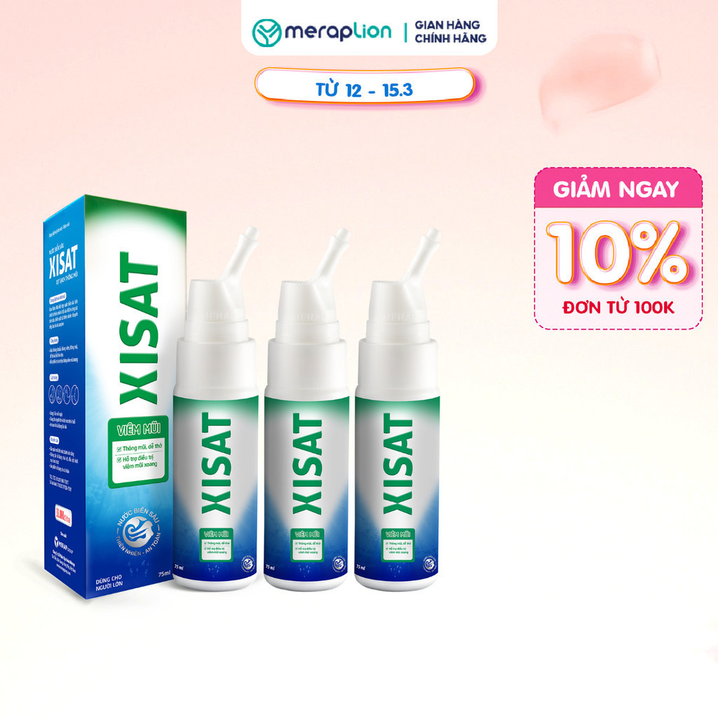 Combo 3 Xịt mũi nước biển sâu XISAT 75ml hỗ trợ giảm các triệu chứng ...