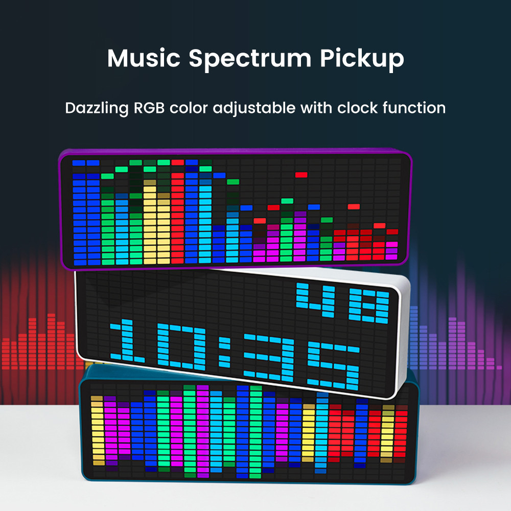 Diymore Dazzle Color RGB Music Spectrum Display LED Pickup Đèn xung quanh Đồng hồ điện tử Điều ...