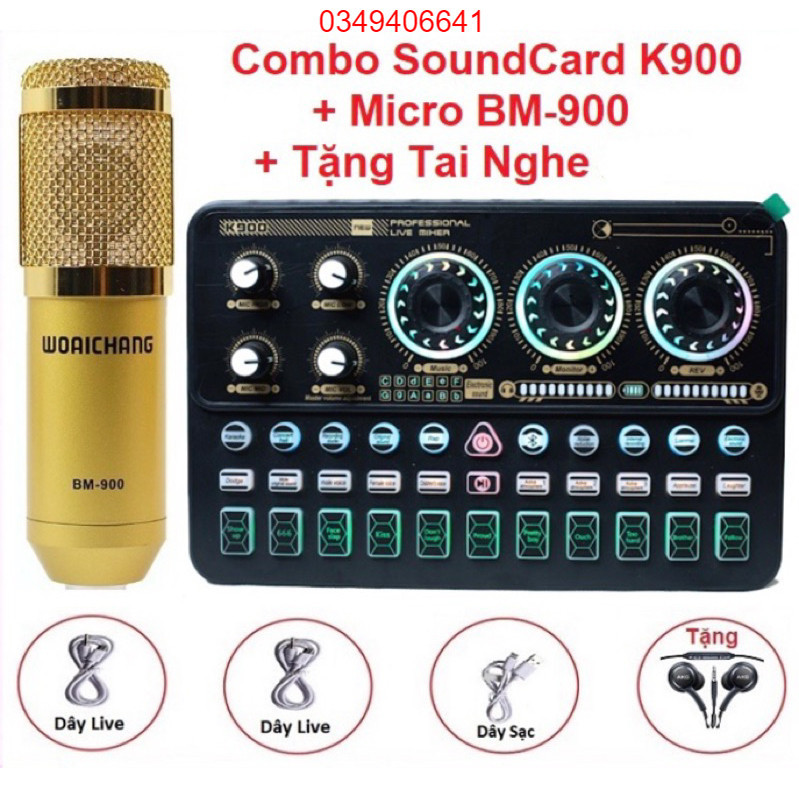 Combo Bộ SoundCard K900 Bluetooth, Micro WoaiChang BM900, Tặng Kèm Tai ...