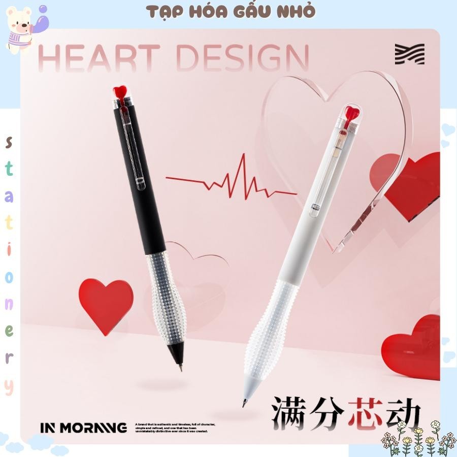 Bút gel Inmorning Trái Tim Heart Design có đệm tay cao cấp mực đen 0 ...