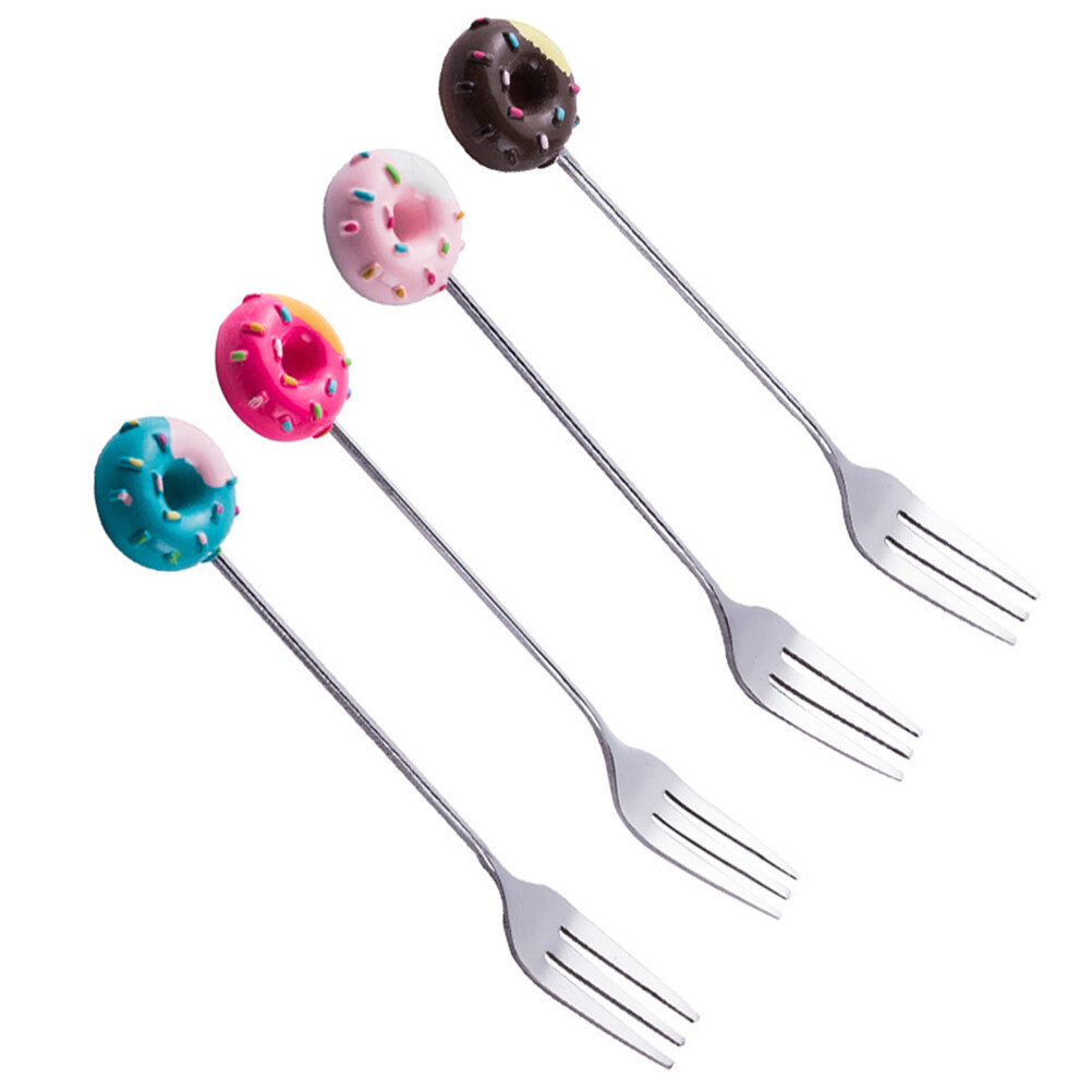 Còn hàng 4 nĩa tráng miệng bằng thép không gỉ Hoạt hình Donut Fruit Ice ...