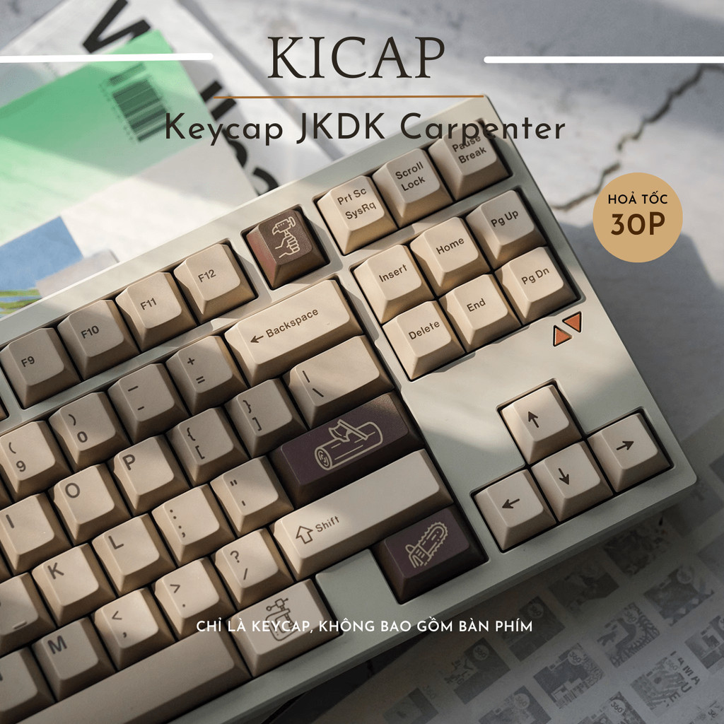 Bộ keycap JKDK Carpenter Thợ Mộc nhựa PBT cao cấp, nút phím lắp cho bàn phím cơ phối màu retro ...