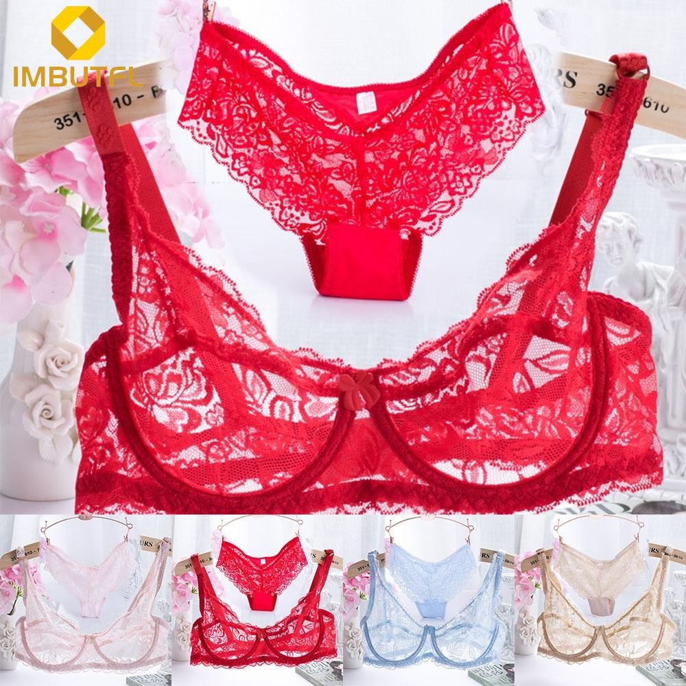 【IMBUTFL】Sultry Lace Embroidered Underwear Set Thin Transparent Bras ...