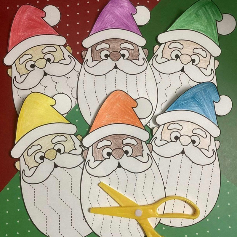 (Trace and Cut Santa's beard) - Tranh nét đứt, tô màu và cắt tỉa bộ râu ...