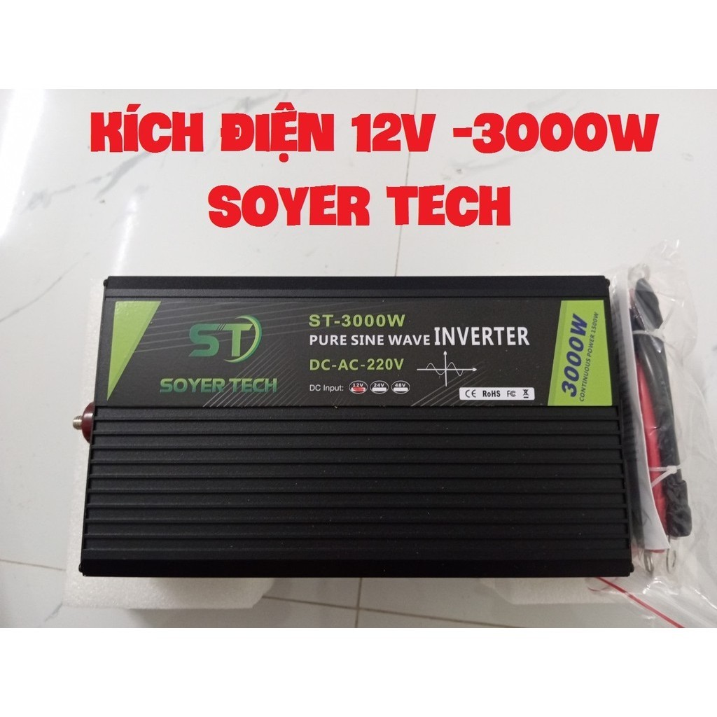 Bộ chuyển đổi điện Sóng Sin Chuẩn 12v- 3000W SOYER TECH có Màn Hình LCD - 3000W SOYER TECH ST ...