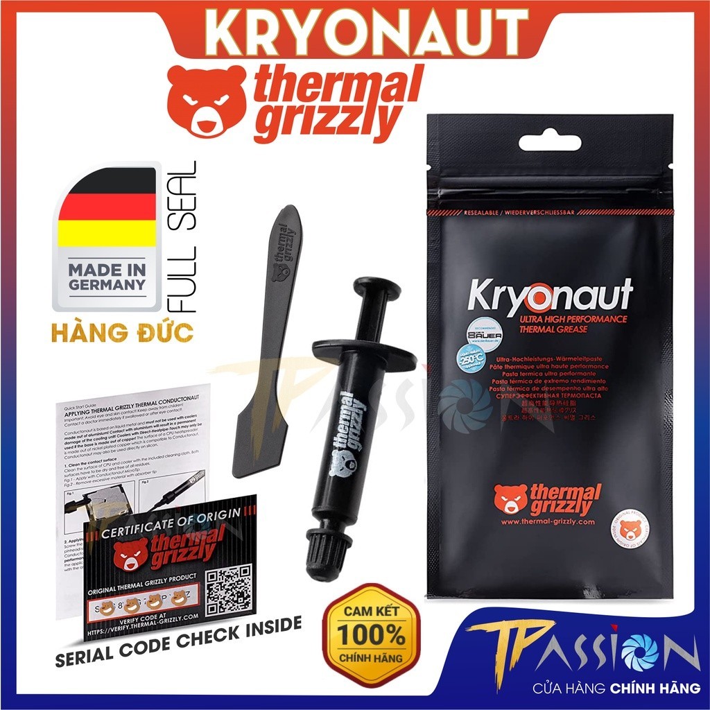 Keo tản nhiệt Thermal Grizzly Kryonaut 1 gram (1g), 5.5 grams (5.5g) | 2g Extreme - Hàng Đức ...