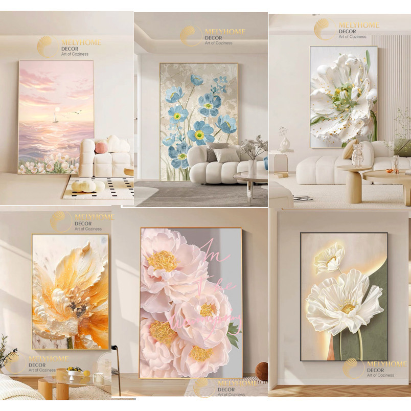 60x90 -Tranh Treo Tường Canvas Cao Cấp Trắng Vàng Hoa mẫu Đơn Hoa Hướng Dương Hoa Tulip Trang ...