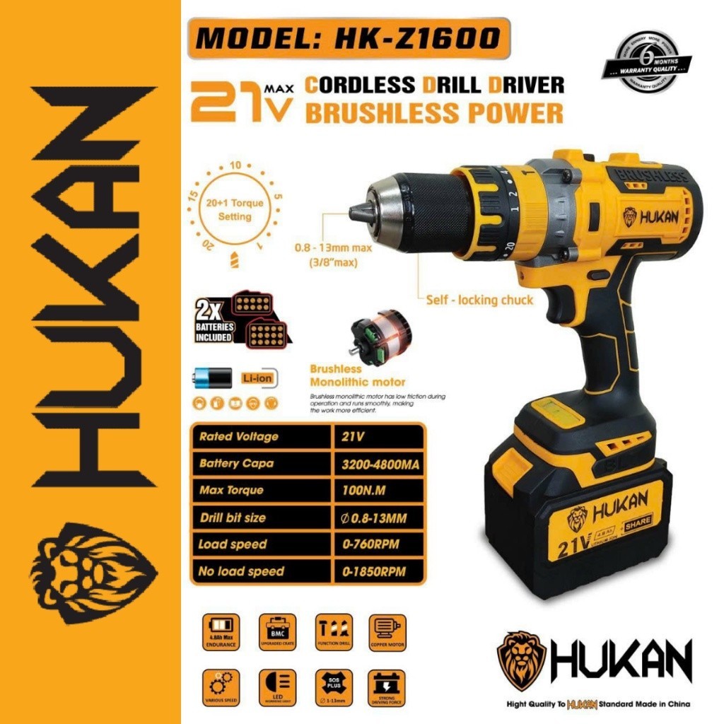 Hukan- Máy khoan pin HUKAN Z1600 21V Full hộp Lực Siết 100 Nm, Khoan ...
