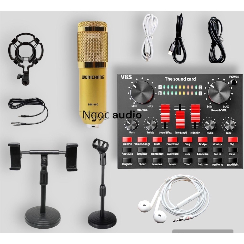 BỘ LIVE STREAM Sound card V8S model MỚI siêu hay và Micro Bm 900 đầy đủ ...