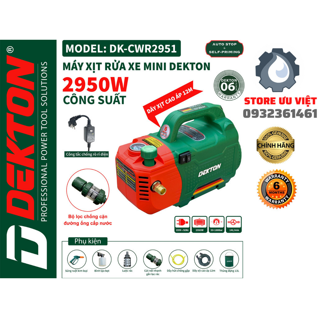 Máy Xịt Rửa Dekton 2950W DK-CWR2950 Có Chỉnh Áp - Công Tắc Chống Giât Lưu Lượng Nước 14L/MIN ...