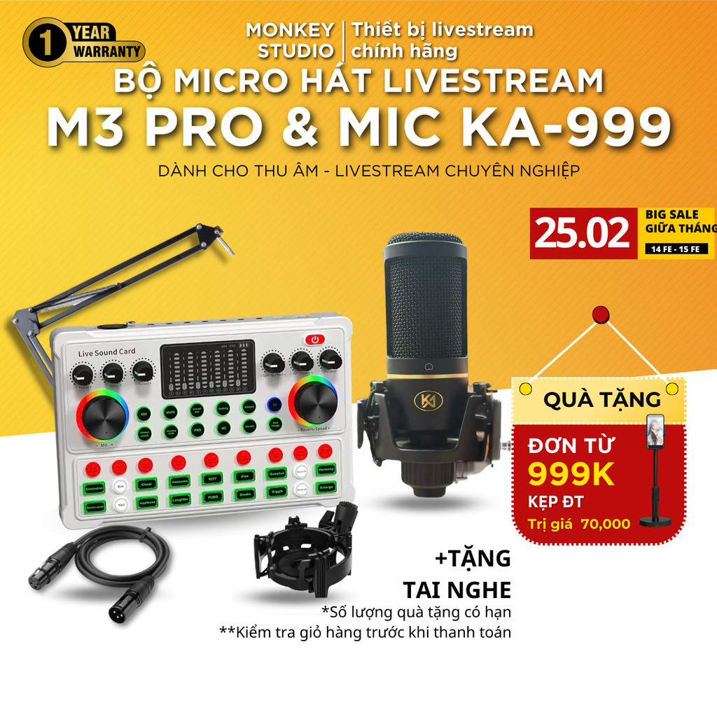 Mic Thu Âm | Micro Livestream Sound Card M3 Pro & Mic KA999 Hát ...