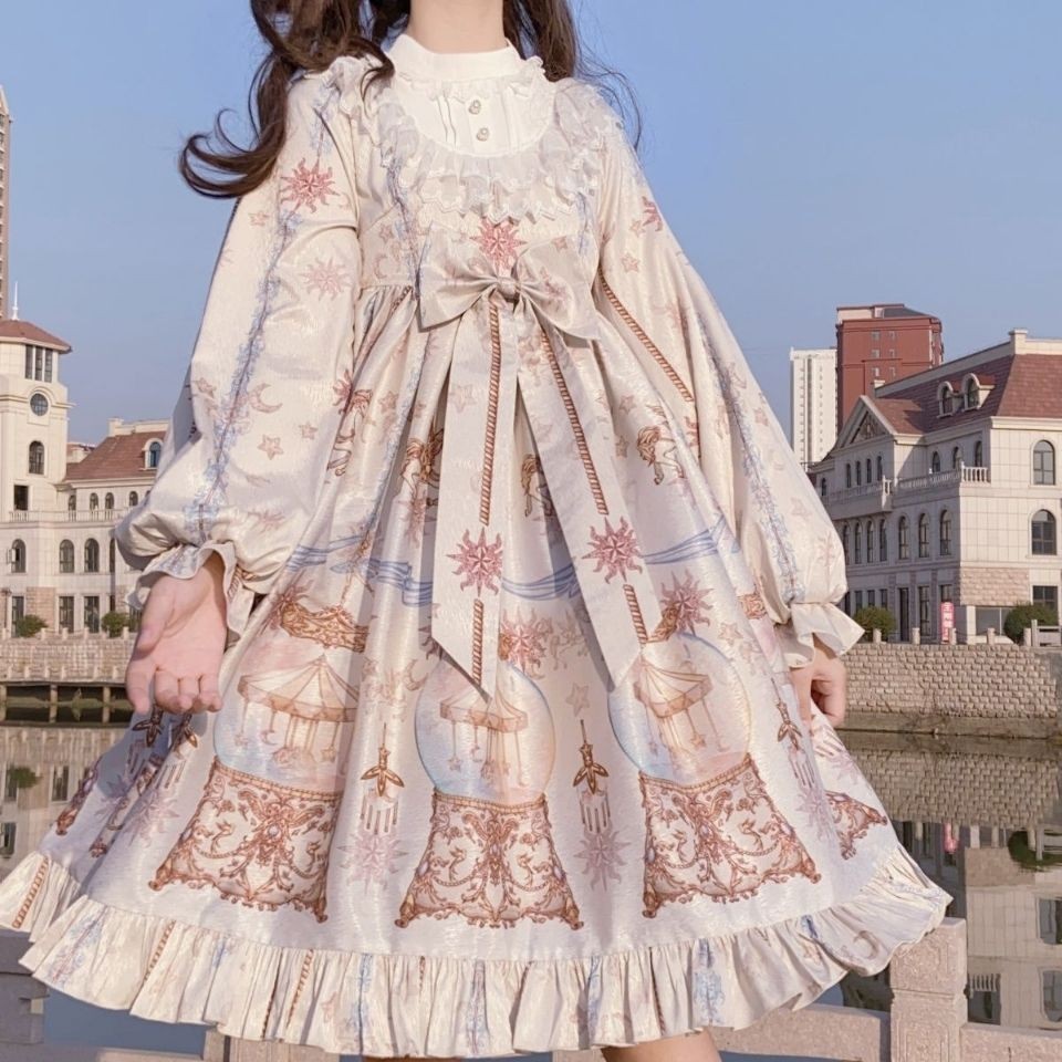 Full Phong Cách Gothic Váy Kính Thiên Đường Dài Tay OP Gothic Ánh Sáng ...