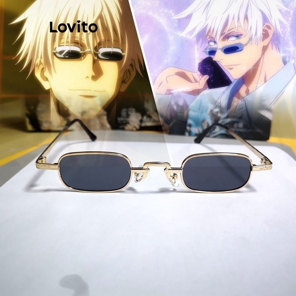 Kính mát Lovito Jujutsu Kaisen kim loại màu trơn retro vintage hộp nhỏ ...