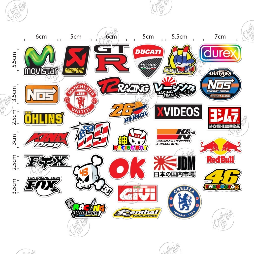 [30-Opt2] 30 logo tem xe decal chống nước durex nos rebbull the doctor ...