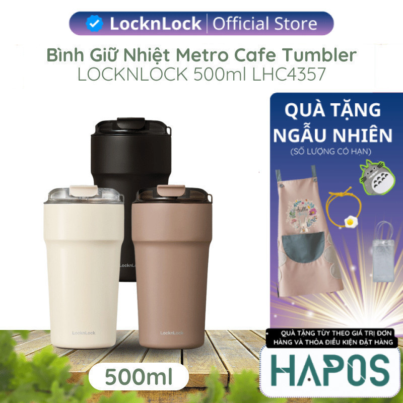 Bình giữ nhiệt LocknLock 500ml phủ sứ, Hàng chính hãng, nắp lật dễ sử ...