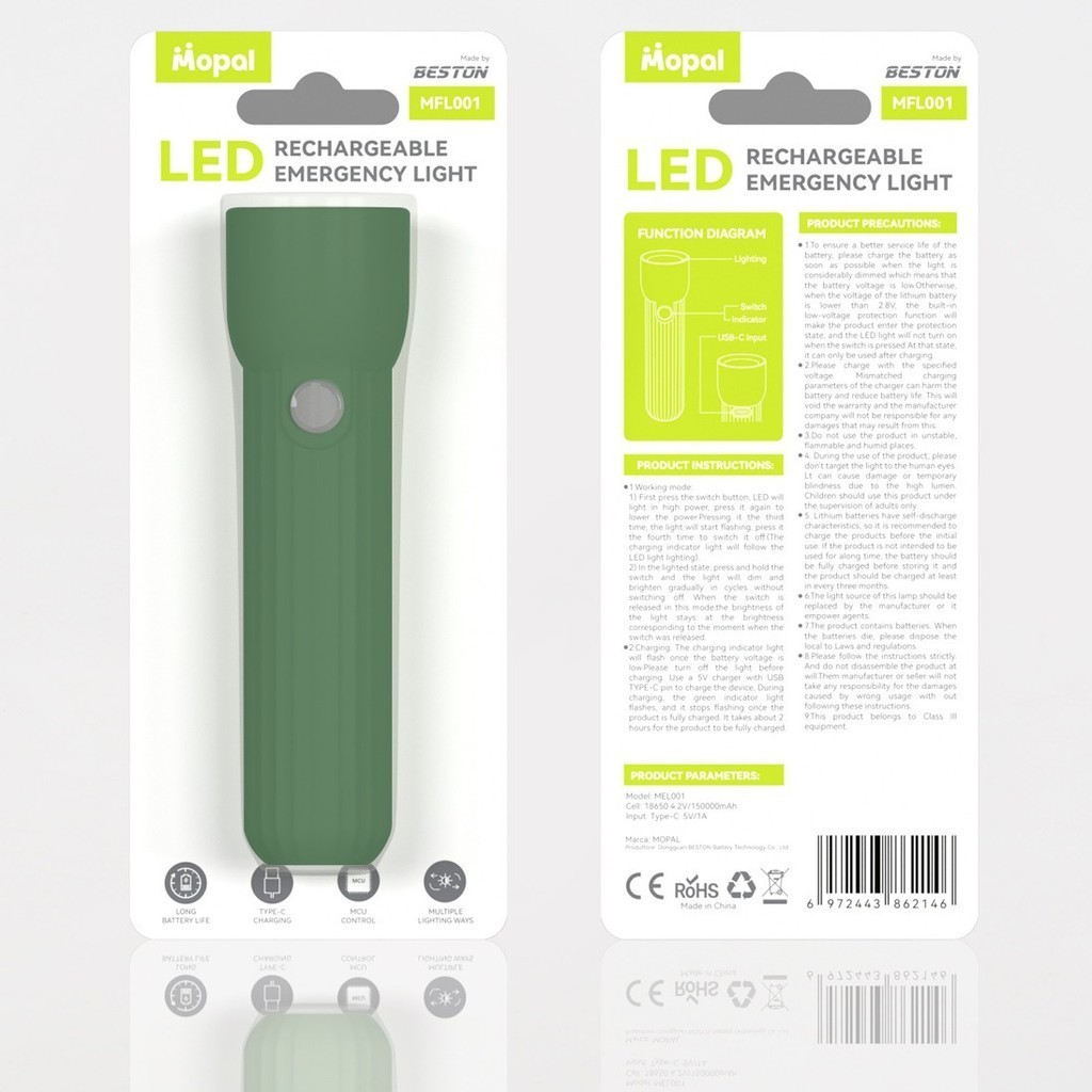 Đèn pin LED sạc Mopal BESTON MFL001 đèn khẩn cấp ngoài trời cổng sạc ...