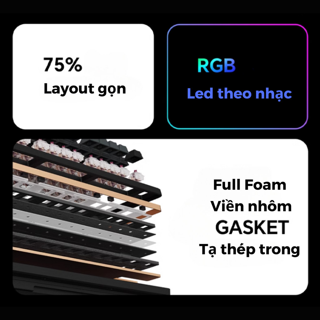 Infi75 Lite - Bàn phím cơ custom 75% núm xoay, 3 mode, RGB, khung viền ...