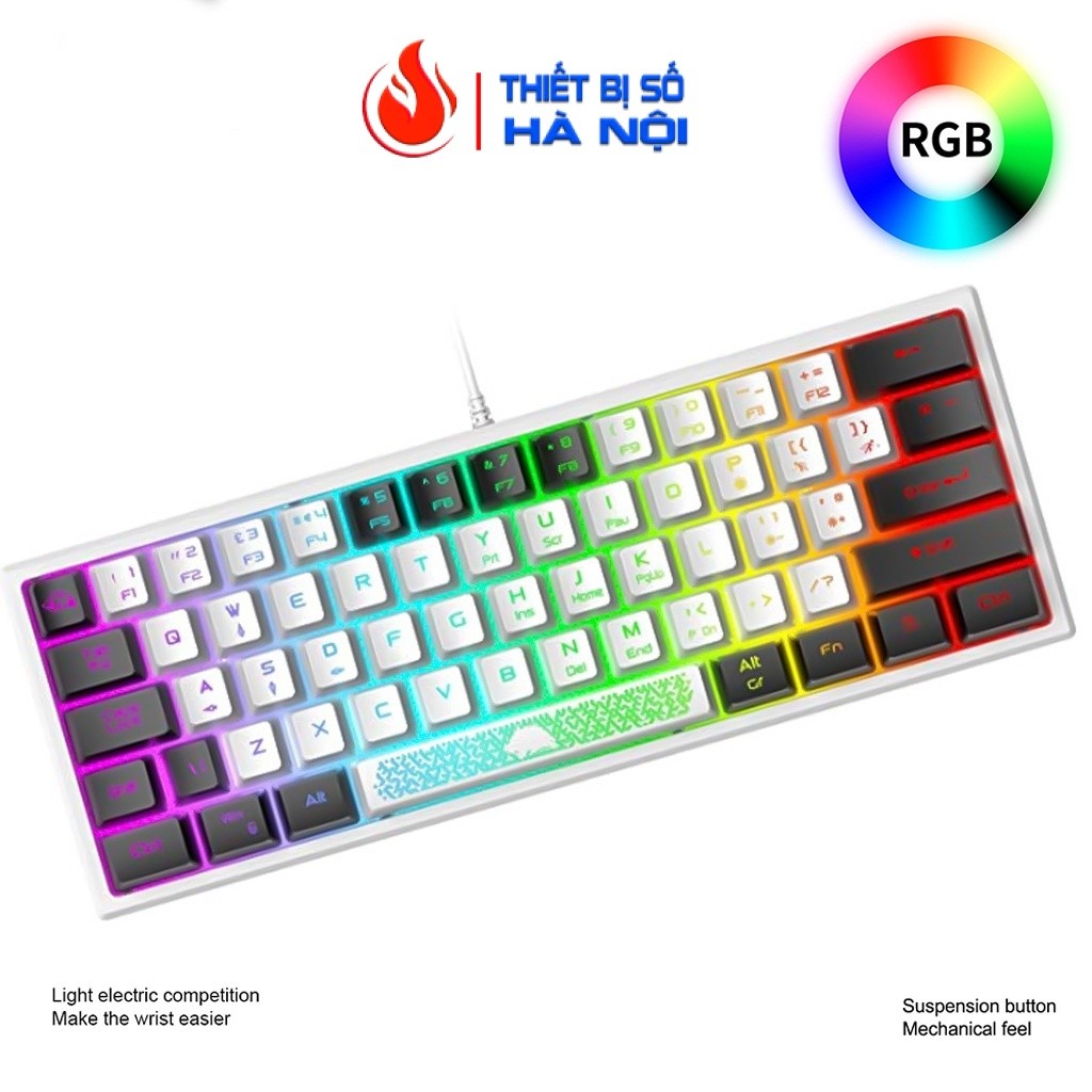 Bàn phím máy tính có dây k61 led rgb 10 chế độ cực đẹp phím bấm êm thiết kế nhỏ gọn dùng cho pc ...