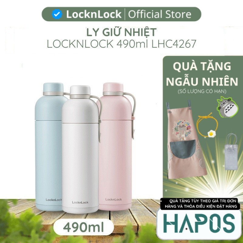Bình giữ nhiệt LocknLock 490ml Chính hãng màu Pastel hiện đại, có quai ...
