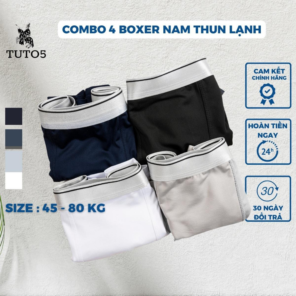 COMBO 4 Quần Lót Nam Boxer TUTO5 Menswear BX01 - Quần Sịp Đùi Nam Thun Lạnh Basic Cotton Cao Cấp ...