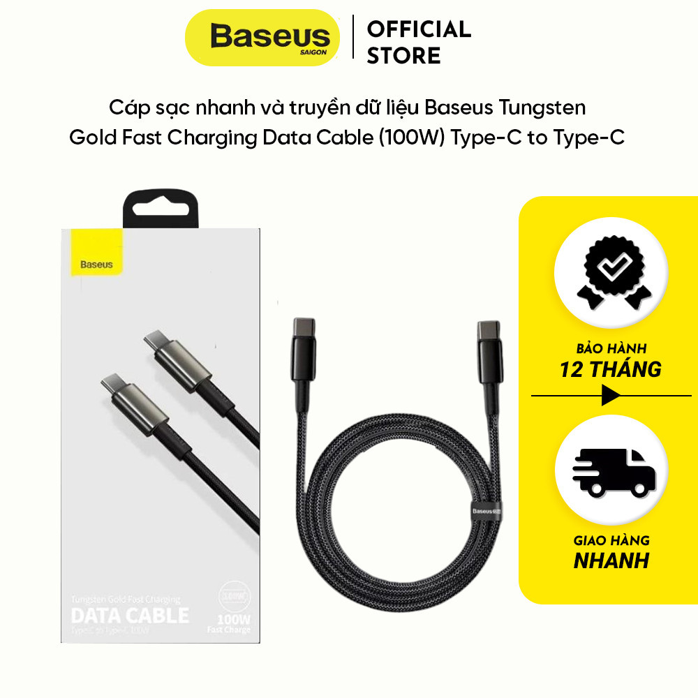 Cáp sạc nhanh Baseus tungsten gold fast charging data cable (100W) Type-C to Type-C | Shopee ...