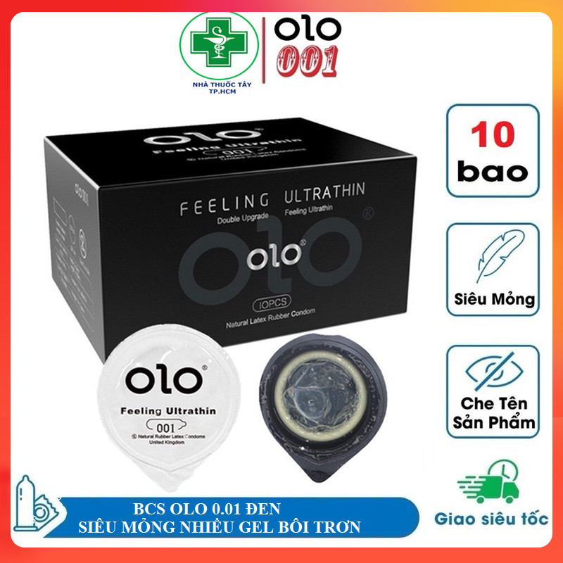 Bao cao su OLO Đen 001 Feeling Ultrathin - Siêu mỏng, siêu chân thật - Nhiều gel bôi trơn - Hộp ...