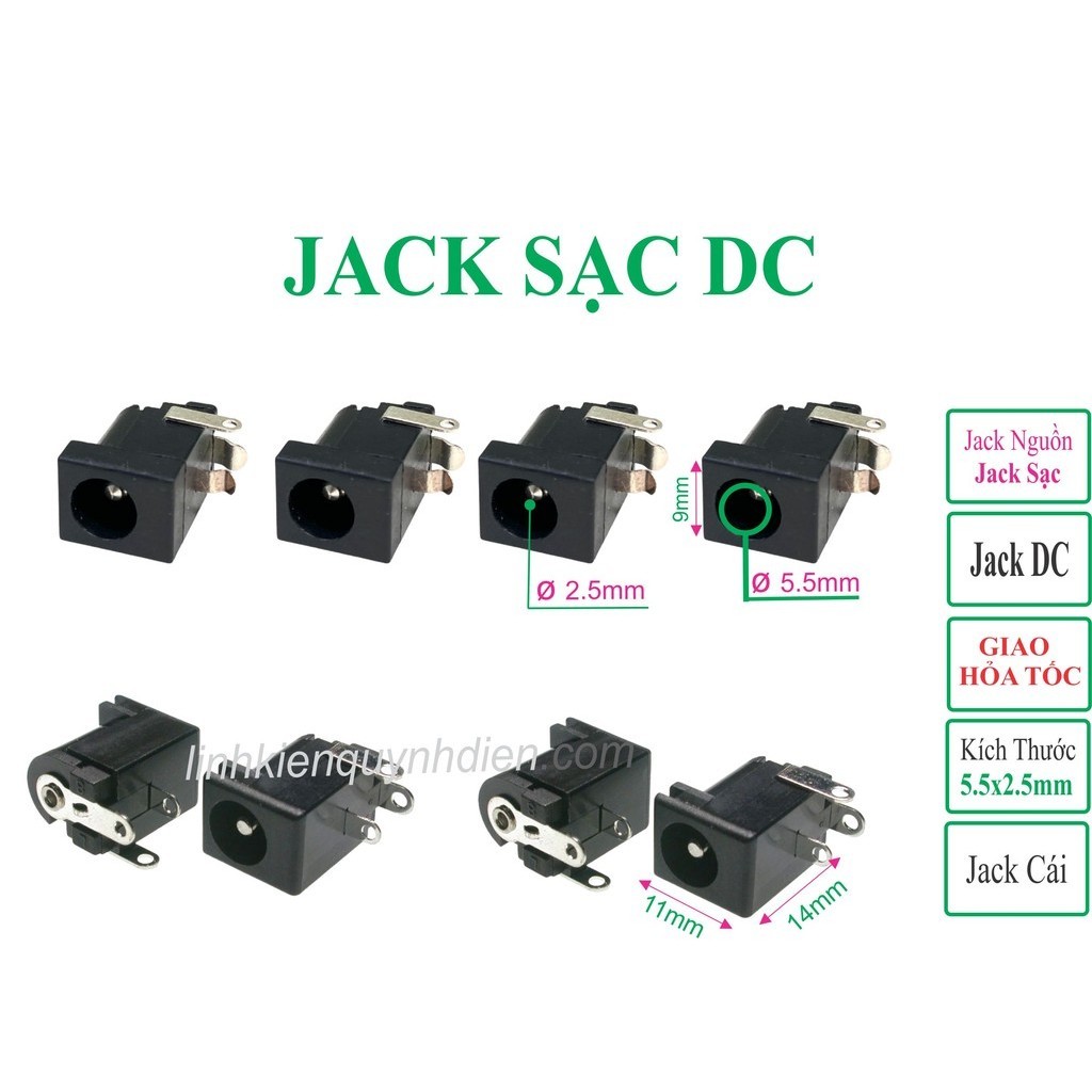 Jack sạc DC chân sạc pin 5.5x2.5mm - Linh kiện điện tử QUỲNH DIỄN ...