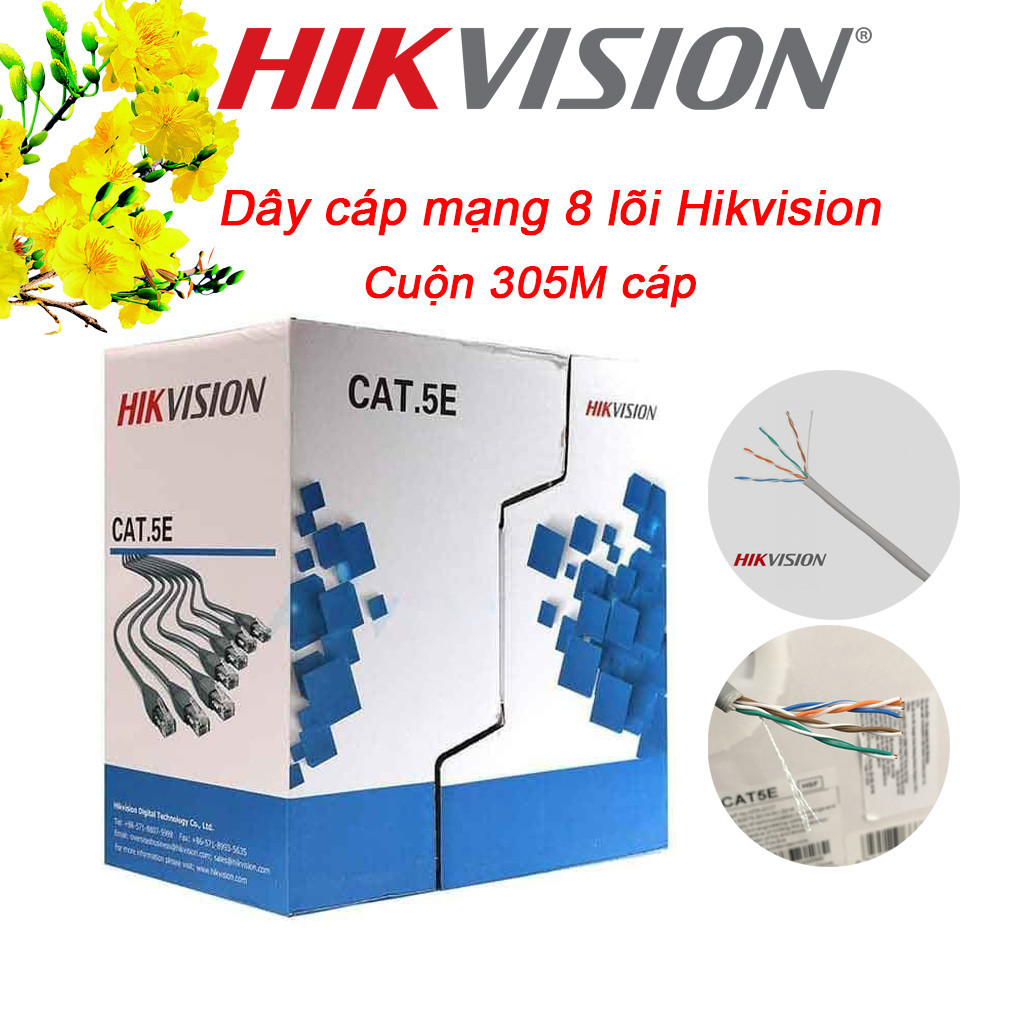[Combo 10M=>50M] Dây cáp mạng Lan Hikvision CAT5E 8 lõi đồng nguyên chất 100%, Truyền tốc độ cao ...