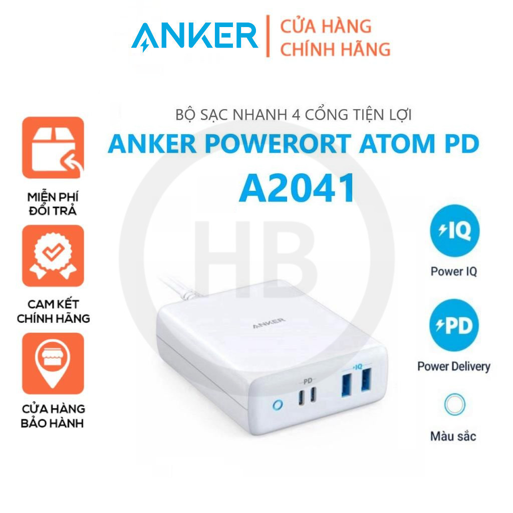 Sạc ANKER PowerPort Atom PD 4 100W 2 cổng PD và 2 cổng PIQ - A2041 ...