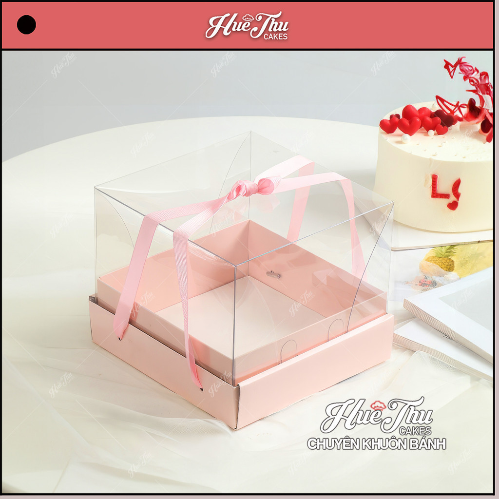 Hộp Mica Đế Cao đựng Bánh Sinh Nhật, Bánh Rau Câu 17/20cm (kèm đế và dây xách) đựng bánh sinh ...