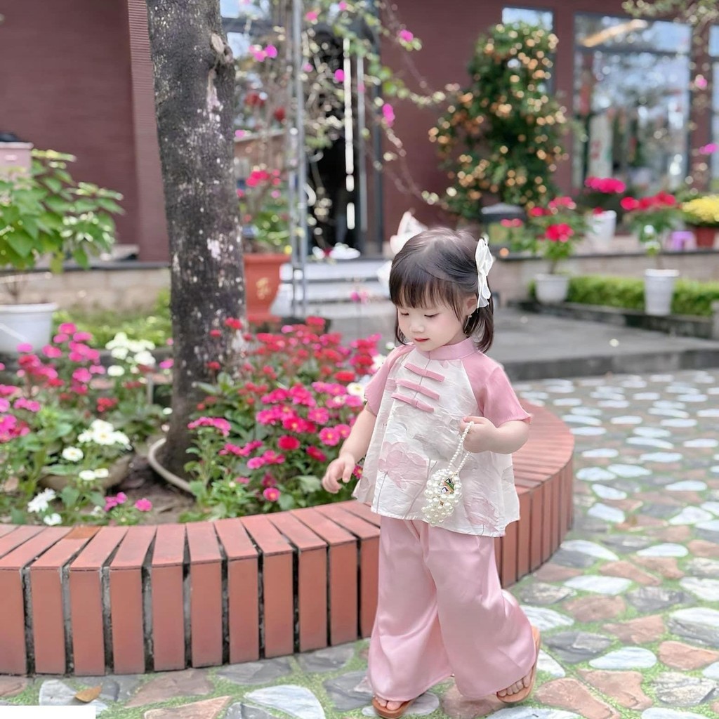 (9kg-28kg) set bộ lụa hoa sen cho bé mặc tết 2025 | Shopee Việt Nam