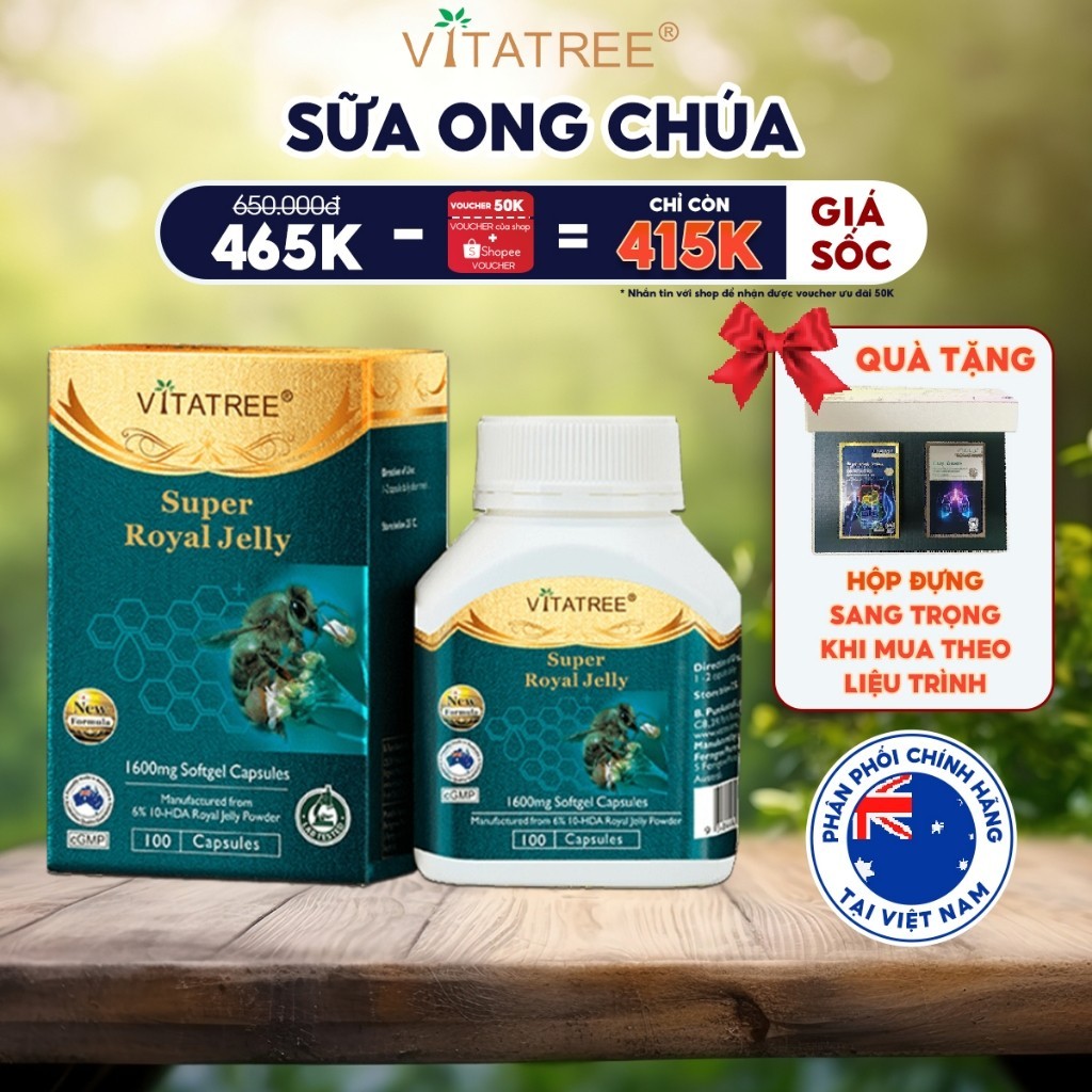 Viên uống sữa ong chúa đẹp da làm chậm lão hóa VITATREE SUPER ROYAL JELLY 1600mg hộp 100 viên ...