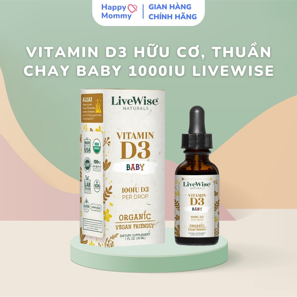 Vitamin D3 Hữu Cơ, Thuần Chay Baby 1000IU LiveWise Cho Trẻ (0M ...