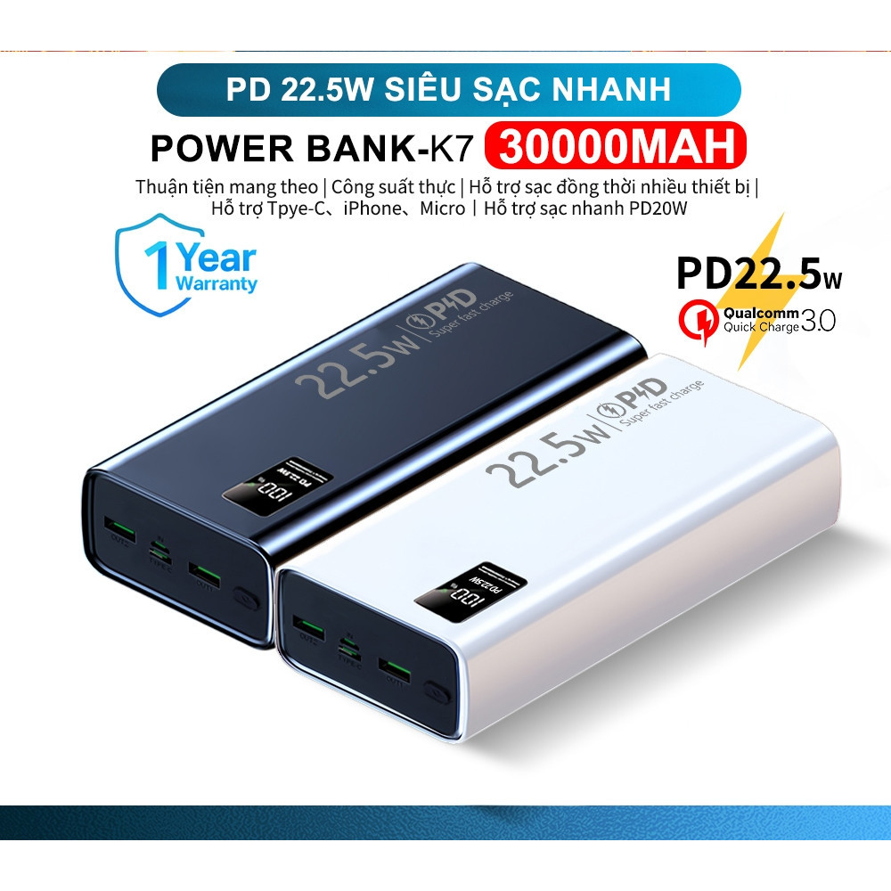 Sạc dự phòng Power bank PD22.5W 10000MAH 30000mah 50000mAh pin dự phòng màn hình Led tích hợp ...