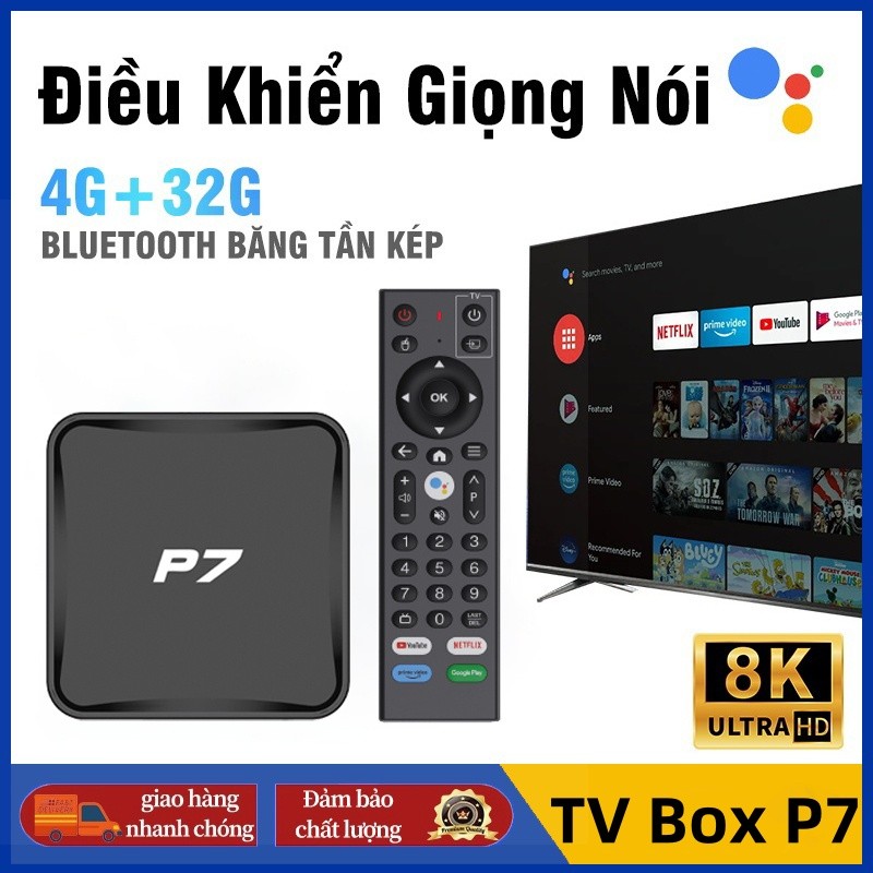 Android TV Box P7 4 + 32GB, Android 14.0 8K WIFI6 băng tần kép, bao gồm ...