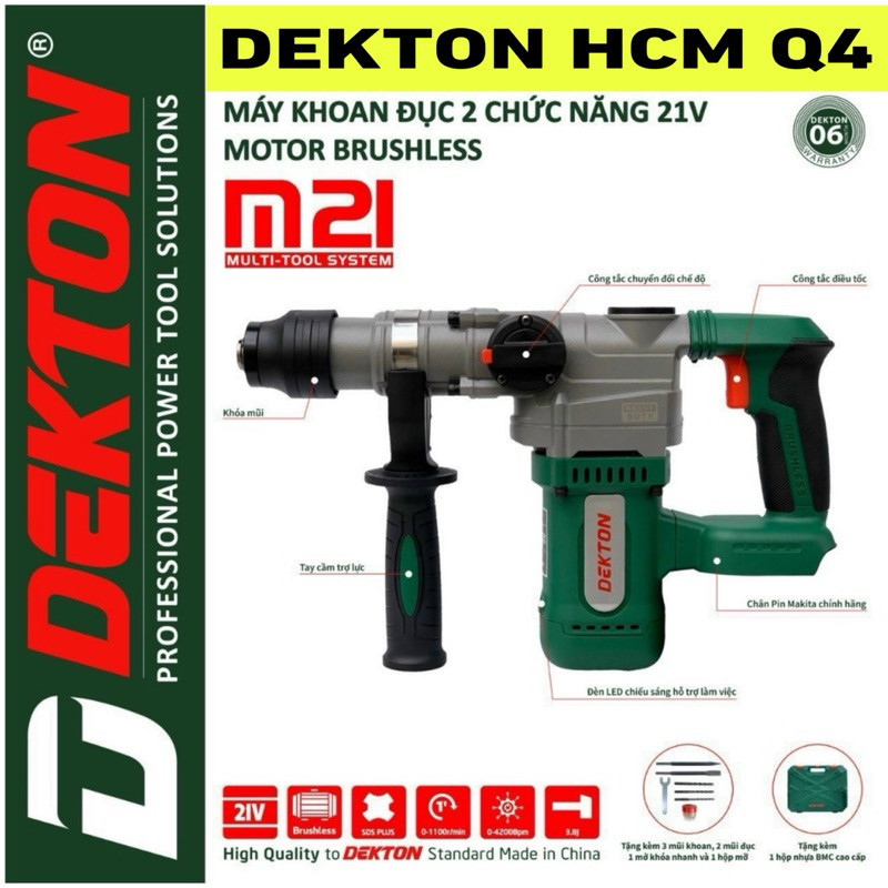 M21-RH2702BL máy khoan đục bê tông 2 chức năng DEKTON lực 3.8J brushless chân pin phổ thông ...