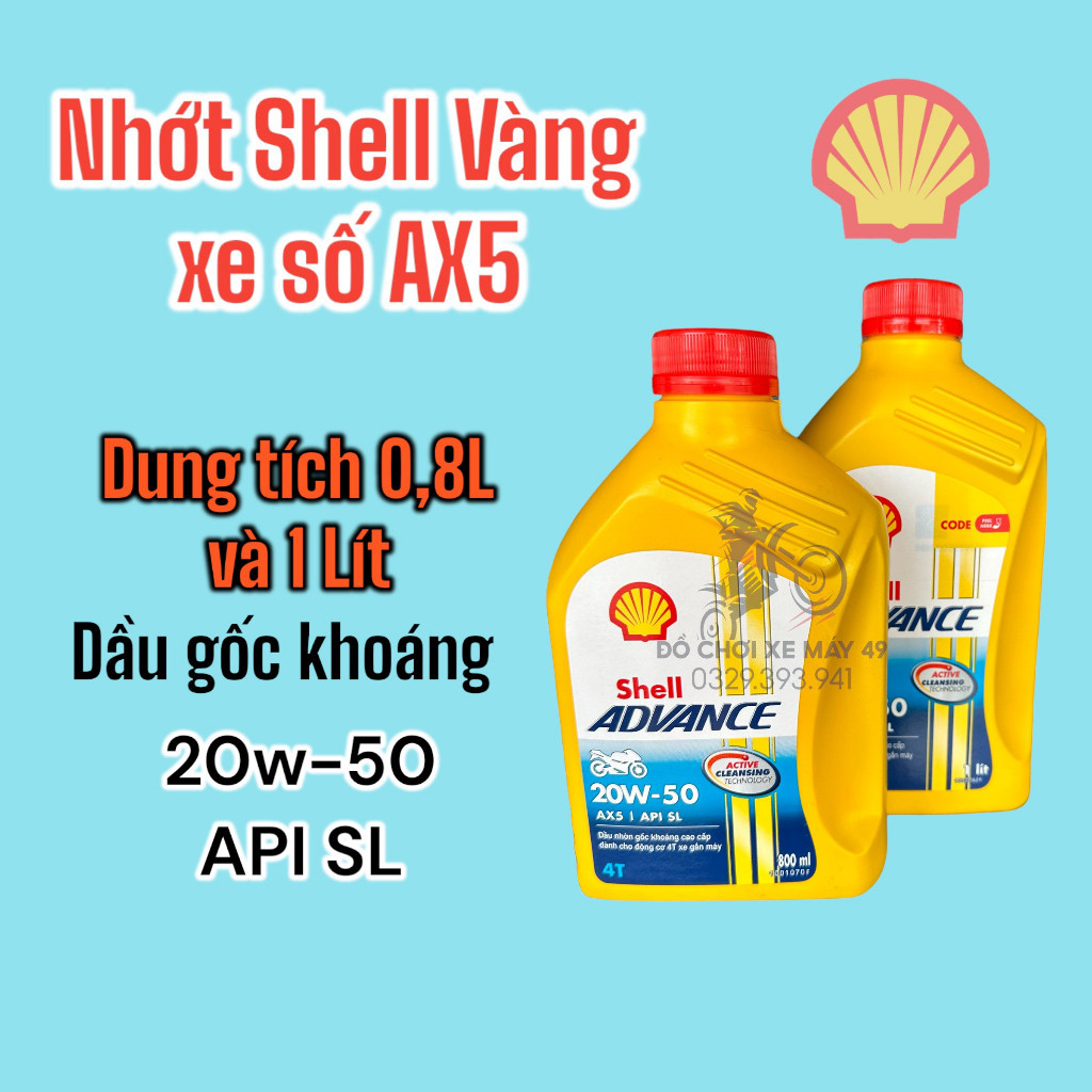 ( Rẻ Nhất sóp pi ) Nhớt Shell Vàng 20w-50 Ax5 0.8L/1L Dành Cho Xe Số ...