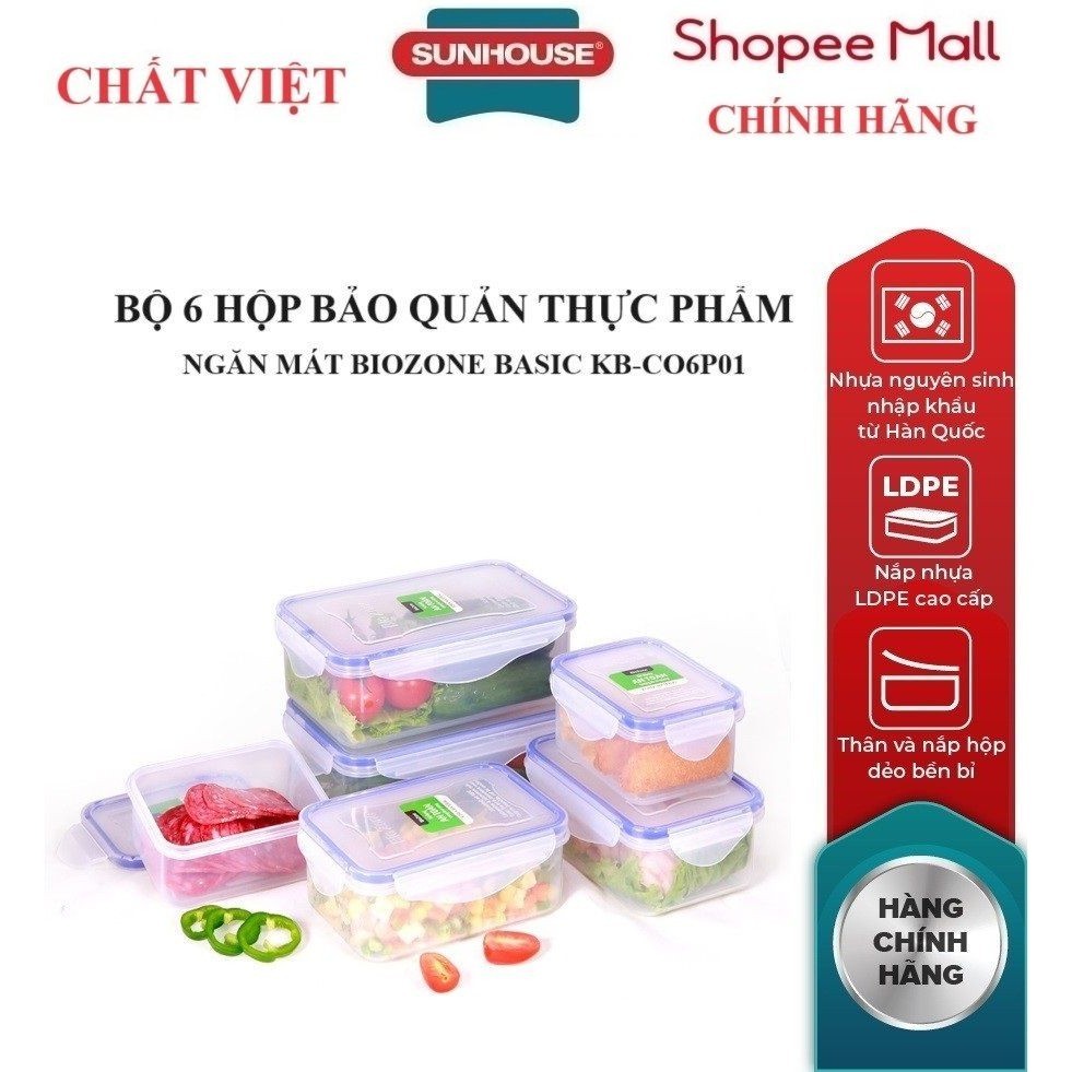 BỘ 6 HỘP BẢO QUẢN THỰC PHẨM NGĂN MÁT SUNHOUSE BIOZONE BASIC KB-CO6P01 | Shopee Việt Nam
