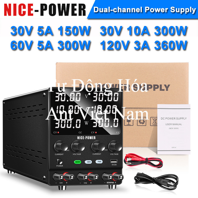 Dual-channel Lab DC Power Supply 60V 20A 240V Adjustable Bench Source LED INDEP/SER/PAR Voltage ...