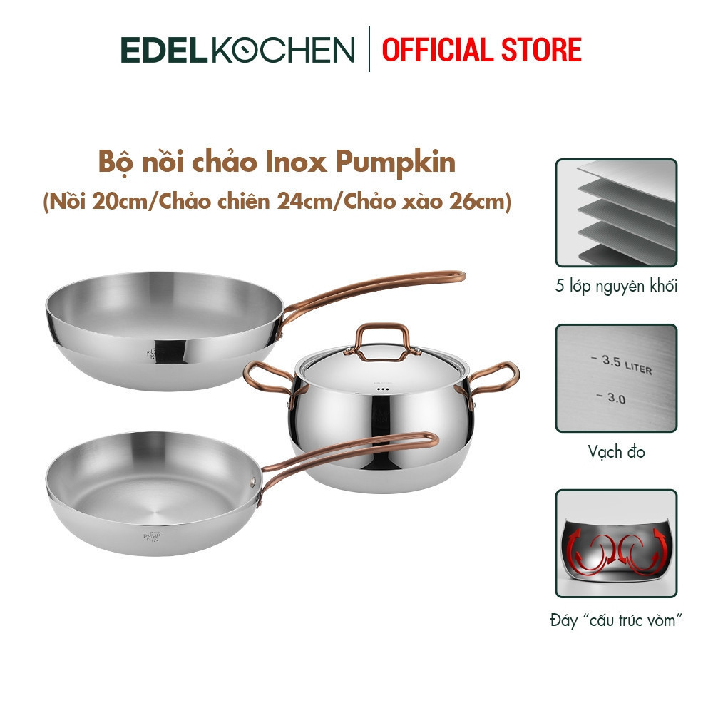 Bộ nồi chảo inox Edelkochen Pumpkin Collection (Nồi 20cm/ Chảo chiên ...