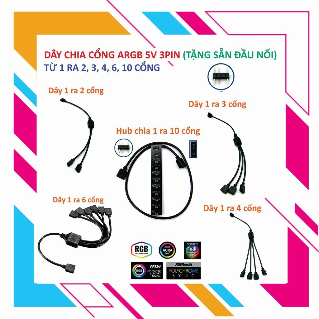 Dây chia cổng LED ARGB 3Pin 5V từ 1 ra 2, 3, 4,5, 6, 10 cổng, chuyển ...