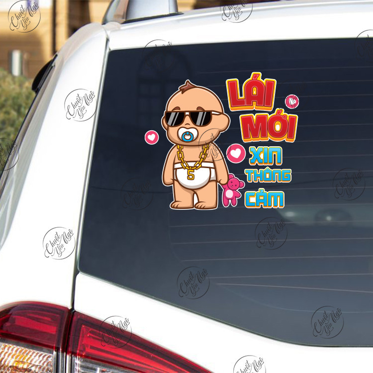 Combo 2 bộ tem BABY LÁI mới xin thông cảm decal dán xe ngộ nghĩnh dễ ...