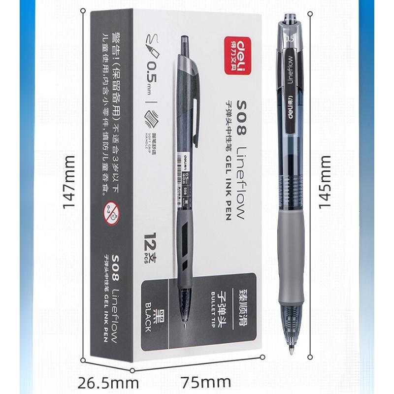 Bút bi gel bấm Deli mực đen thân trong thiết kế độc đáo s08/S128 Bút ...