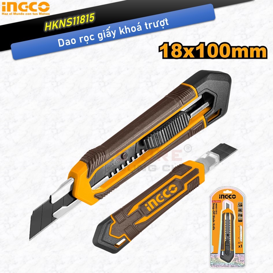 18x100mm Dao rọc giấy Ingco HKNS11815, kèm lưỡi SK5, chiều dài 179mm ...