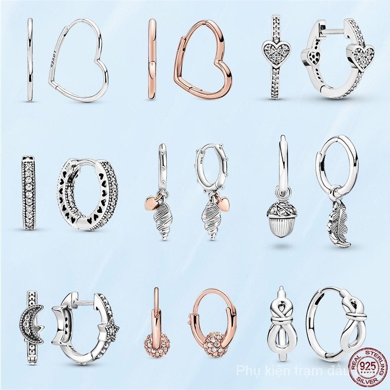 Còn hàngReal Bạc 925 Pandora Bông Tai Bất Đối Xứng Trái Tim Vòng Dành ...