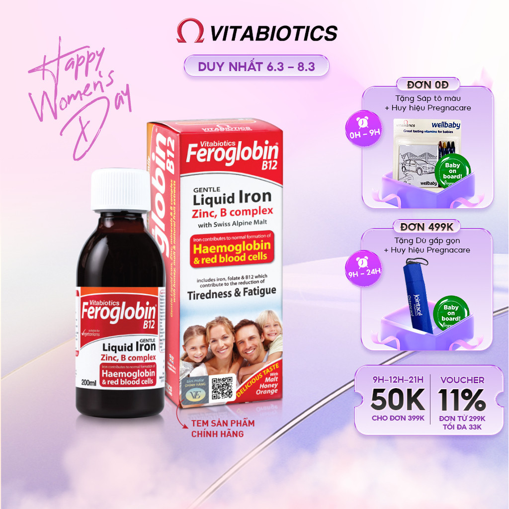 Siro Bổ Máu Vitabiotics FEROGLOBIN B12 Cung Cấp Sắt Hỗ Trợ Tăng Khả Năng Tạo Máu, Nâng Cao Sức ...