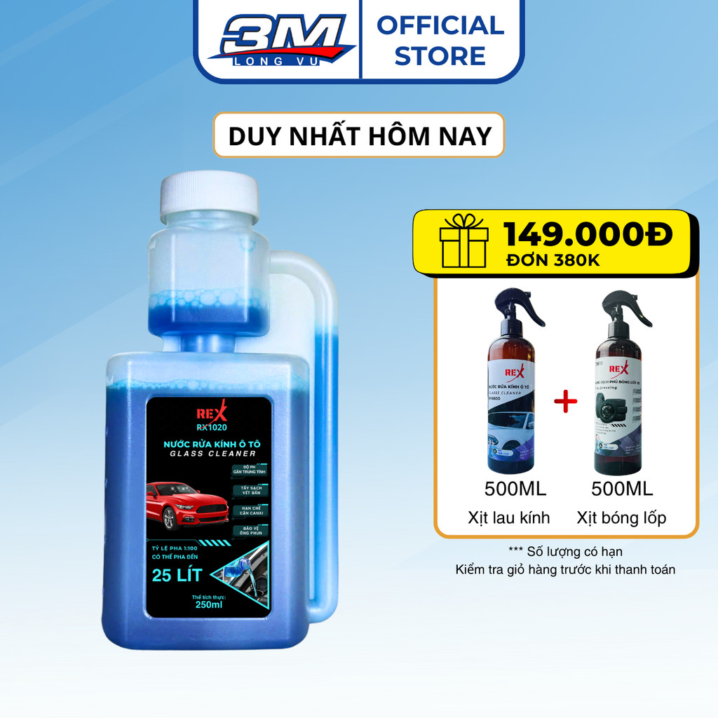 Nước Rửa Kính Ô Tô REX GLASS CLEANR 250ml Rửa sạch kính, Hạn chế cặn ...