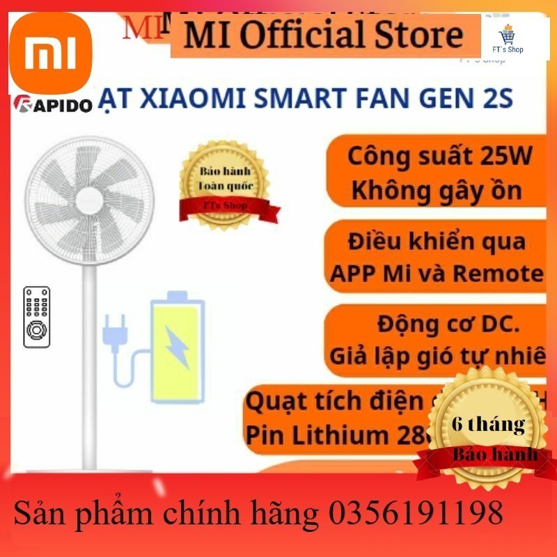 Quạt có Pin- Smartmi Gen 2S có battery 20H, Điều khiển và APP MI HOMe ...