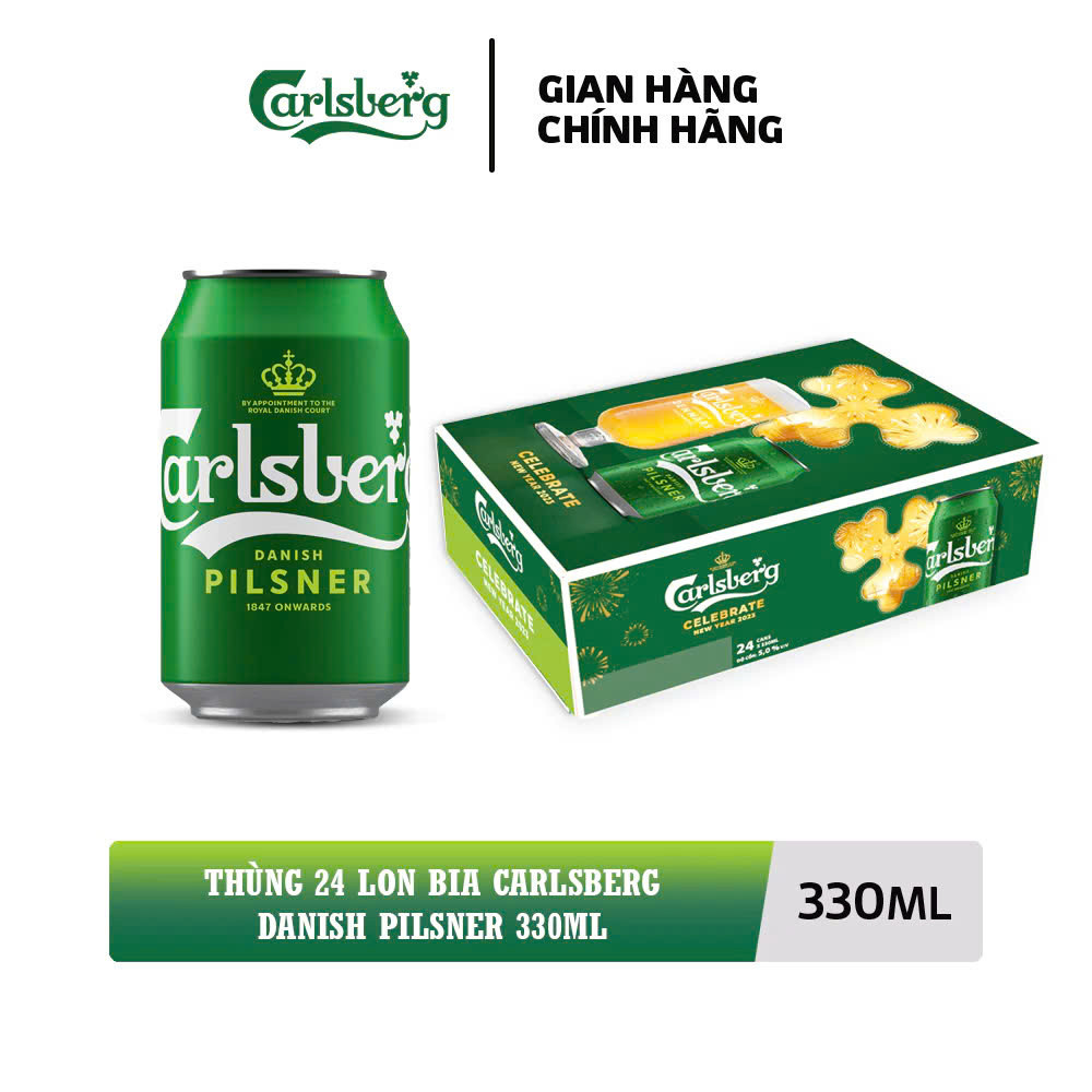 Nồng độ cồn 5% - Thùng 24 lon bia Carlsberg Danish Pilsner 330ml ...